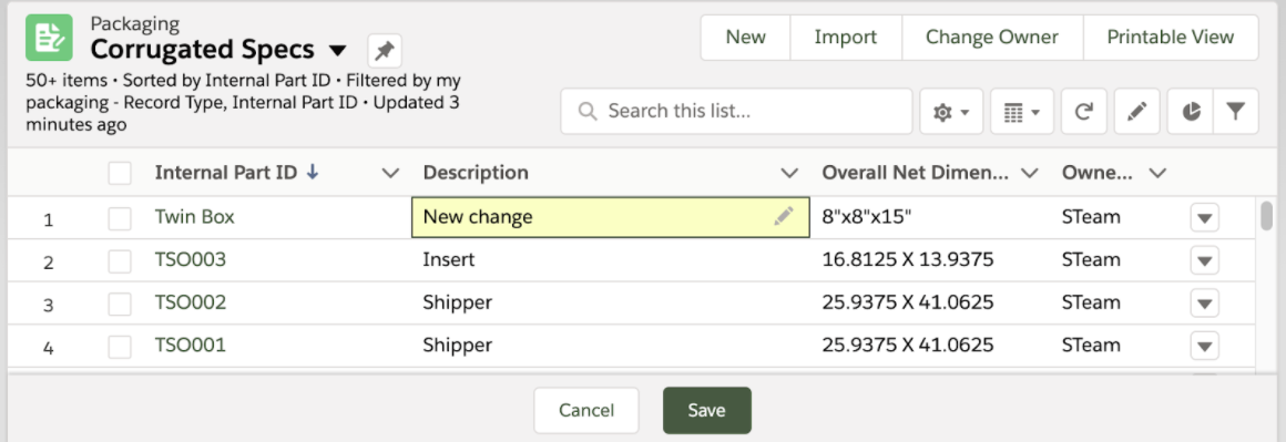 In-line or mass edit from a list view